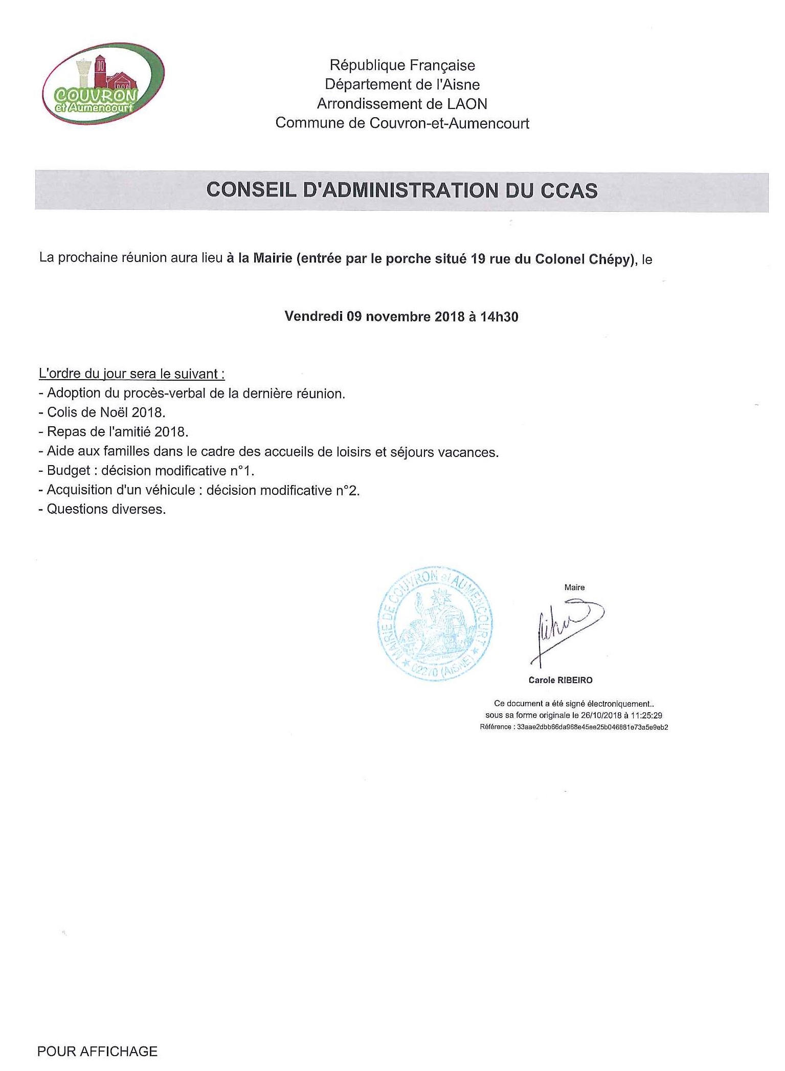 Conseil d’Administration du CCAS | Couvron-et-Aumencourt